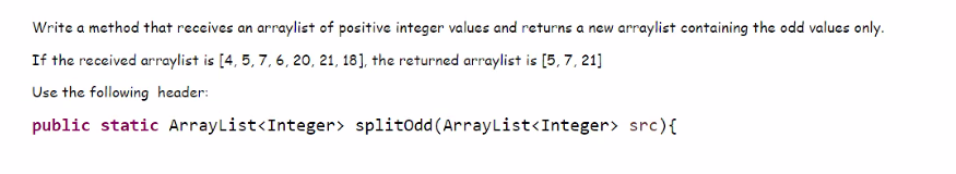 Solved Write a method that receives an arraylist of positive | Chegg.com