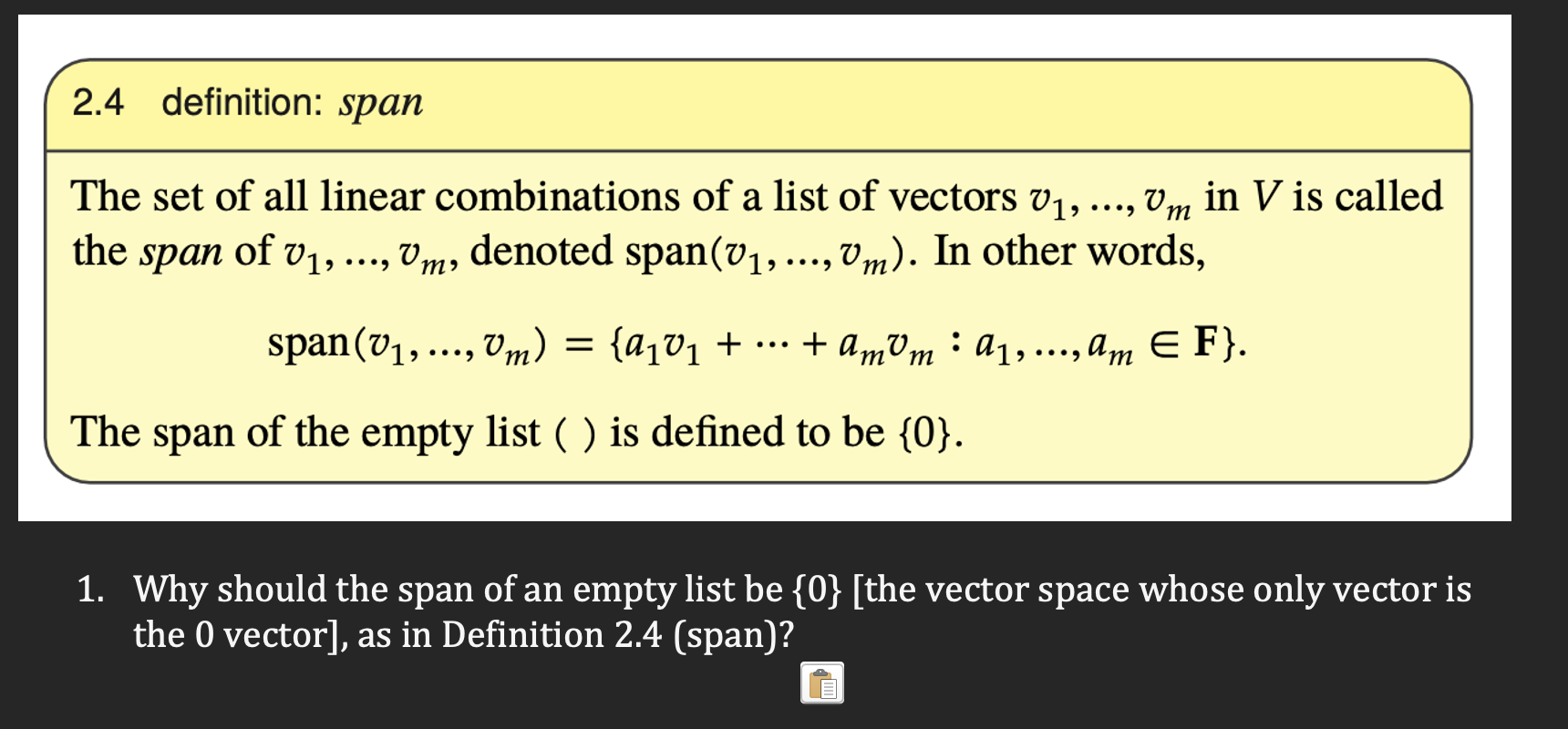 Solved 2.4 definition: span The set of all linear | Chegg.com