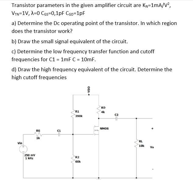 Solved Transistor parameters in the given amplifier circuit | Chegg.com