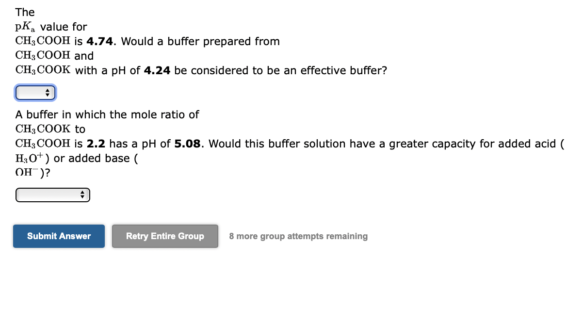 Solved The pKą value for CH3COOH is 4.74. Would a buffer | Chegg.com