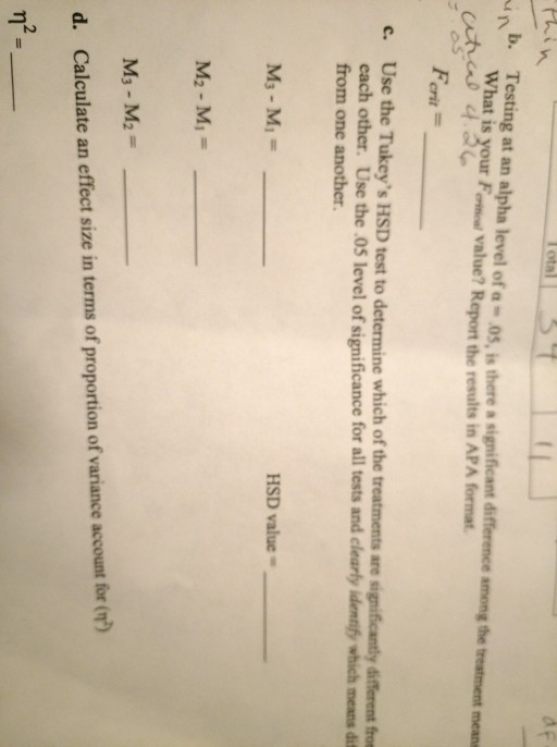 Solved please use the Tukey's HSD test to determine which of | Chegg.com