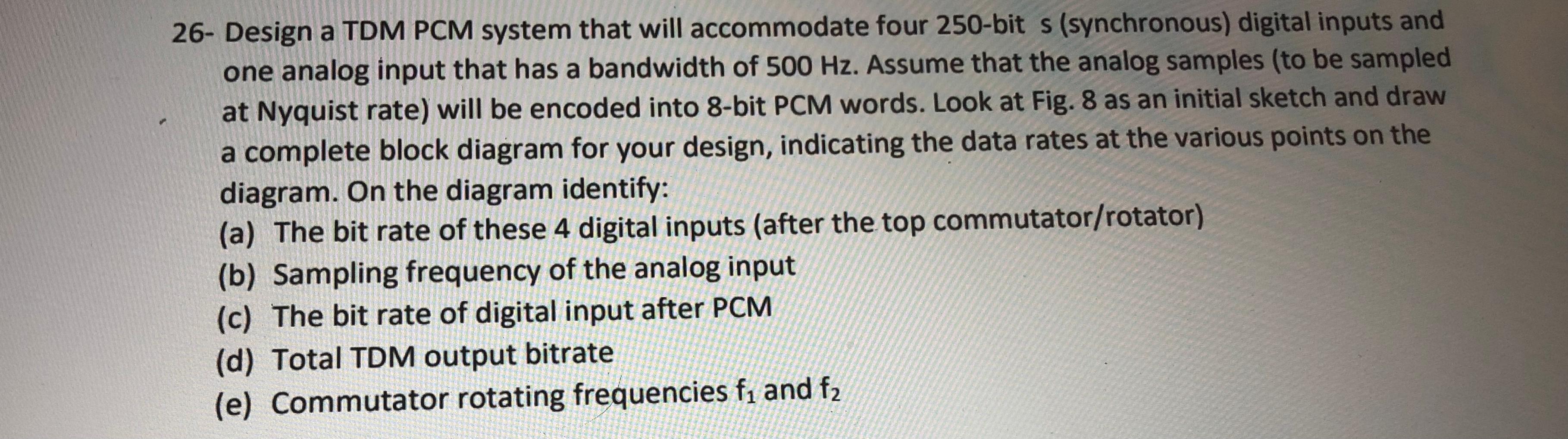 26- Design a TDM PCM system that will accommodate | Chegg.com