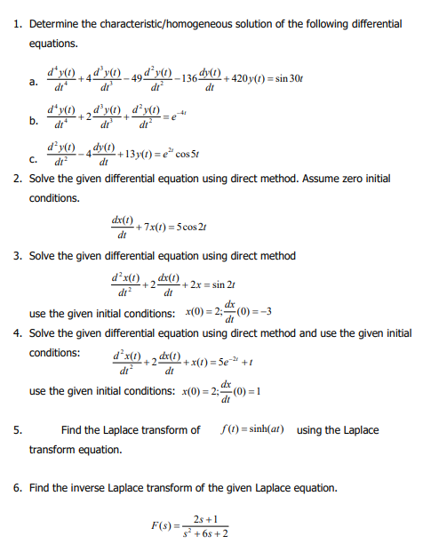 Solved 1. Determine the characteristic/homogeneous solution | Chegg.com