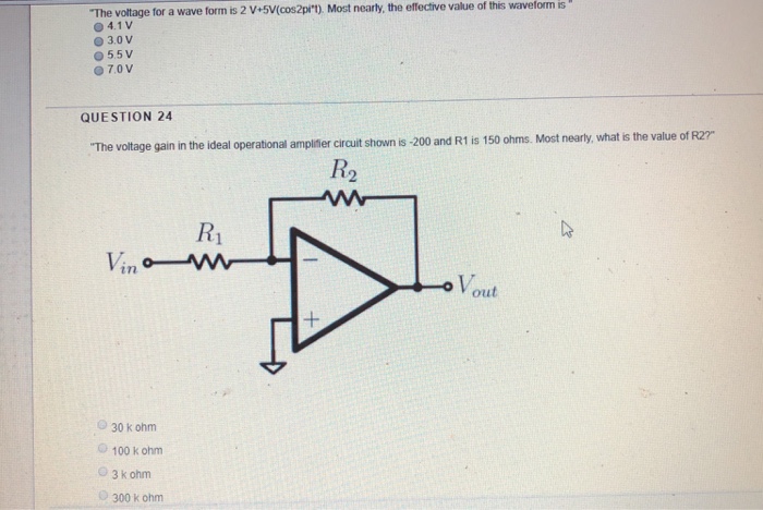 Solved The voltage for a wave form is 2 V+5V(cos2prt). Most | Chegg.com