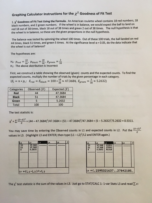 Graphing Calculator Instructions for the ?2 Goodness | Chegg.com