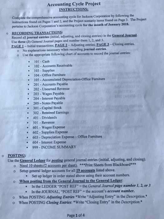 Solved Accounting Cycle Project ONS plete the comprehensive | Chegg.com