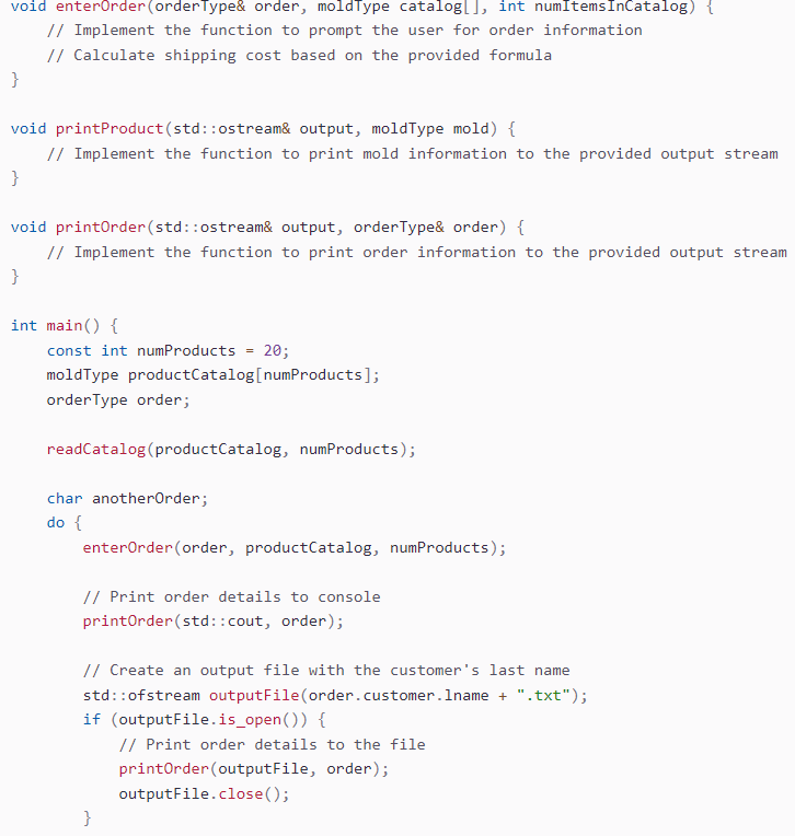 Solved \#include {S,M,L}; struct moldType \{ std::string | Chegg.com