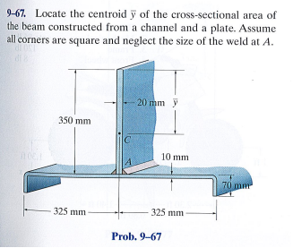 Solved 9-67. Locate the centroid y of the cross-sectional | Chegg.com