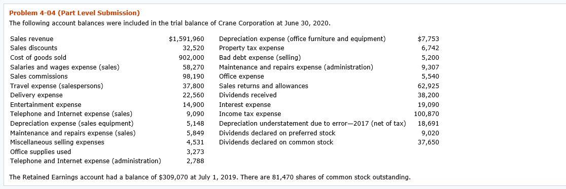 Solved Problem 4-04 (Part Level Submission) The following | Chegg.com