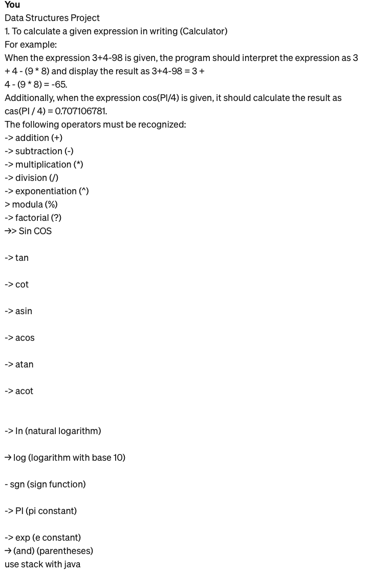 Solved Data Structures ProjectTo caiculate a given | Chegg.com