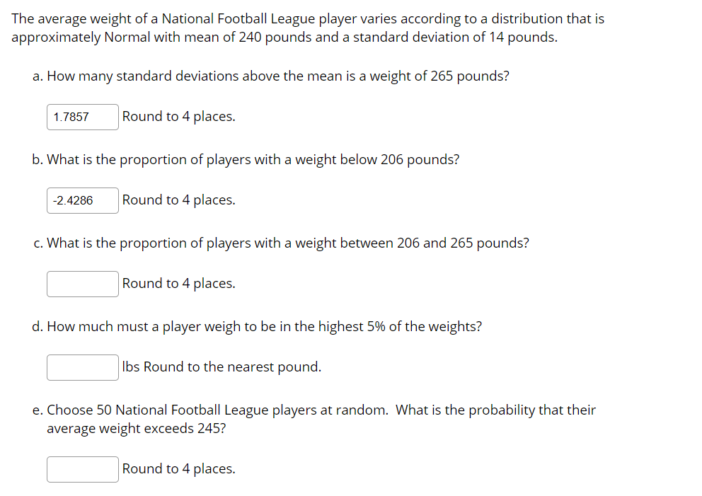 Solved The average weight of a National Football League | Chegg.com