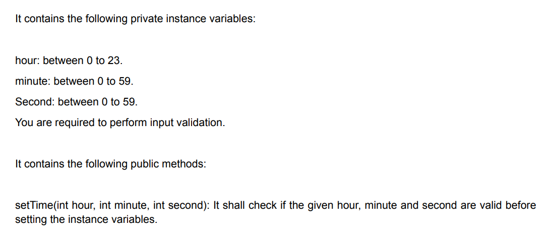 Solved Exercise 3: class called MyTime, which models a time | Chegg.com