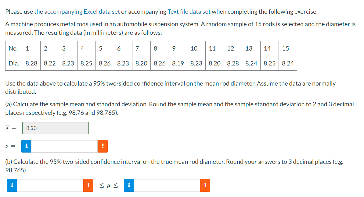 Solved Please Use The Accompanying Excel Data Set Or