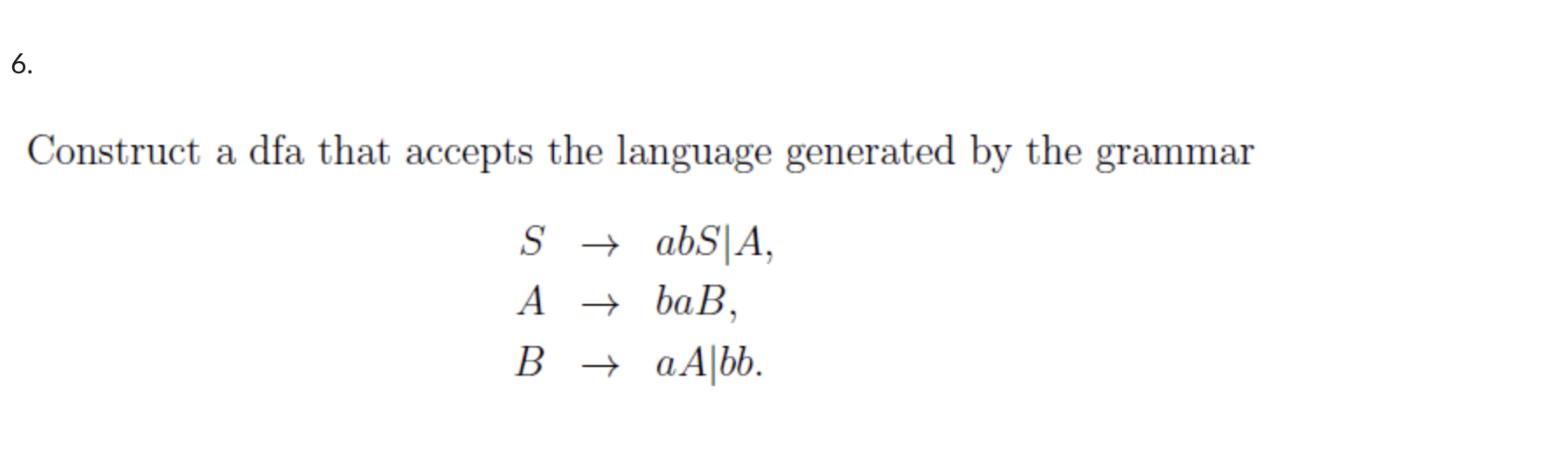 Solved Construct a dfa that accepts the language generated | Chegg.com