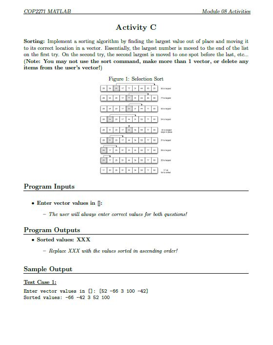 COP2271 MATLAB Module 08 Activities Activity C | Chegg.com