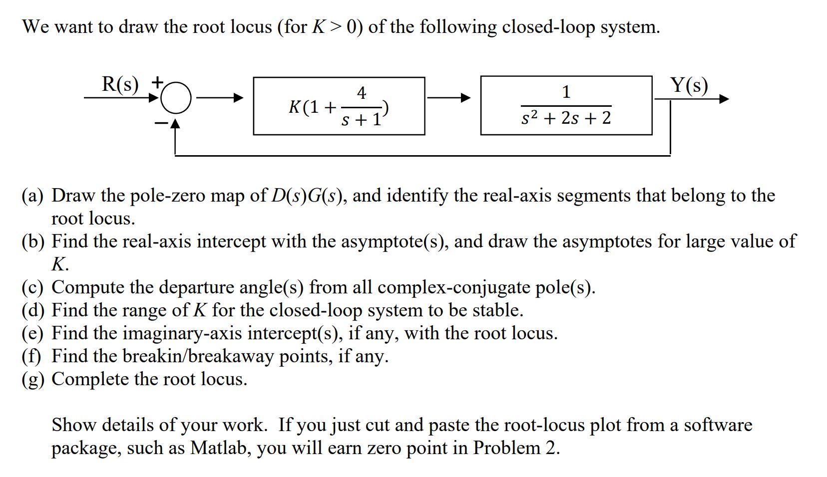 Solved We want to draw the root locus (for K> 0) of the | Chegg.com