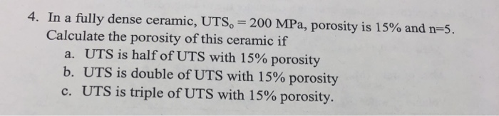 Solved In a fully dense ceramic, UTS, Calculate the porosity | Chegg.com