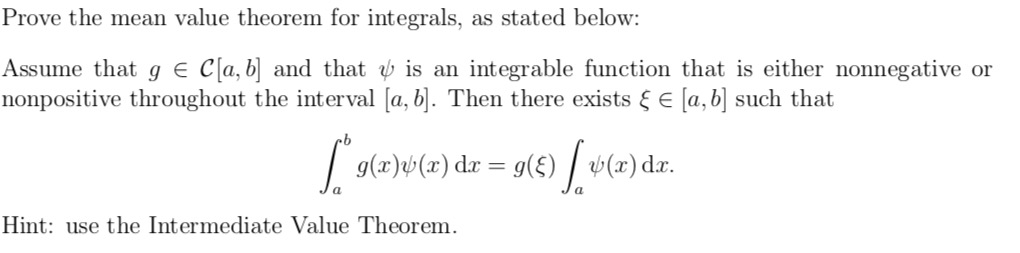 Solved Prove the mean value theorem for integrals, as stated | Chegg.com