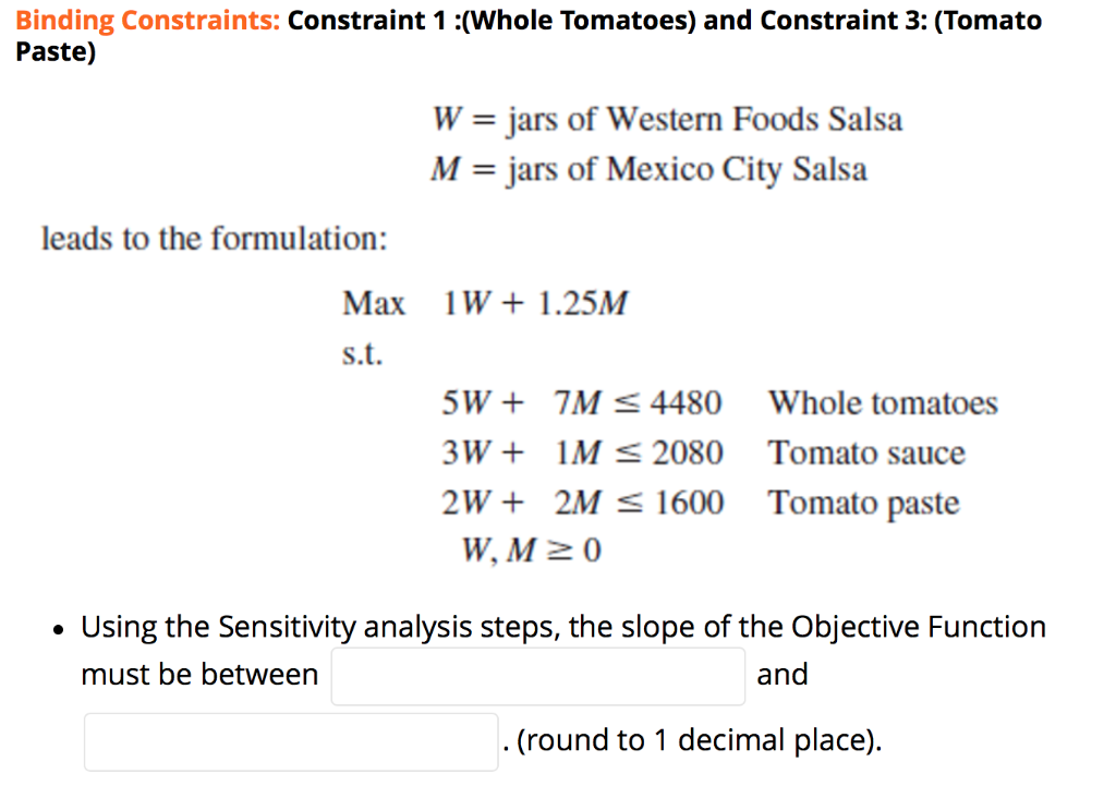 Solved Binding Constraints: Constraint 1 :(Whole Tomatoes) | Chegg.com