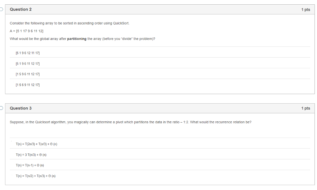 Solved Question 2 1 pts Consider the following array to be | Chegg.com