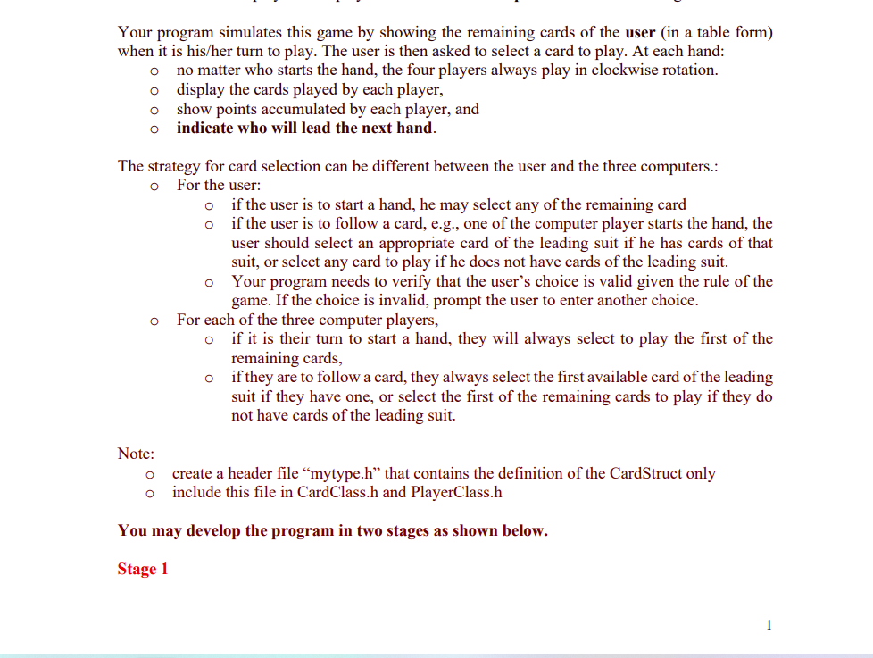 Solved Write a C++ program which will play a card game | Chegg.com