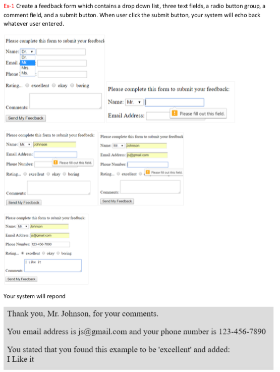 Solved Ex-1 Create a feedback form which contains a drop | Chegg.com