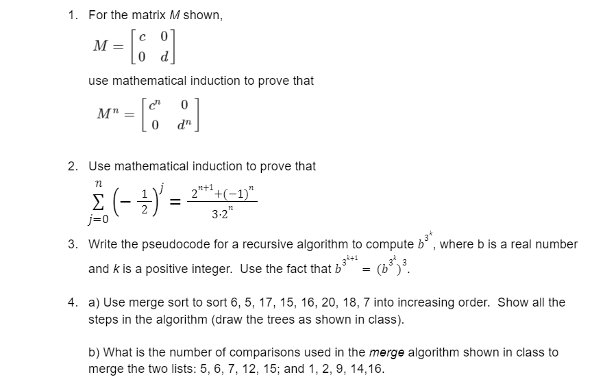 Solved 1. For the matrix M shown, M=[c00d] use mathematical | Chegg.com