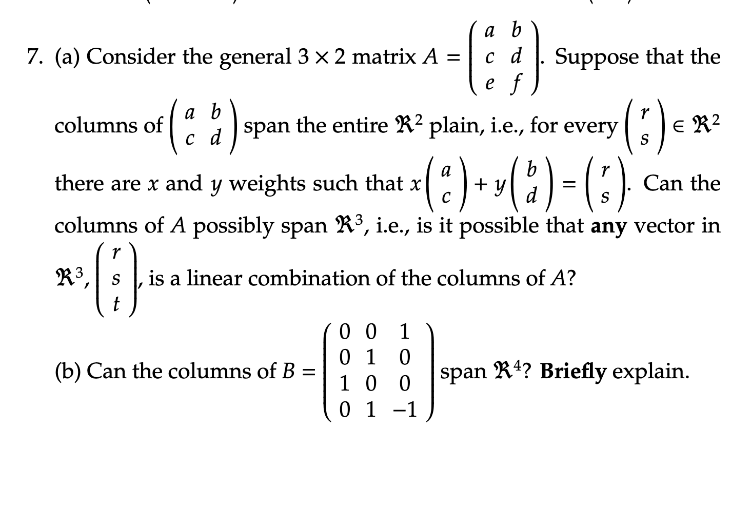 (a) ﻿Consider the general 3×2 ﻿matrix | Chegg.com