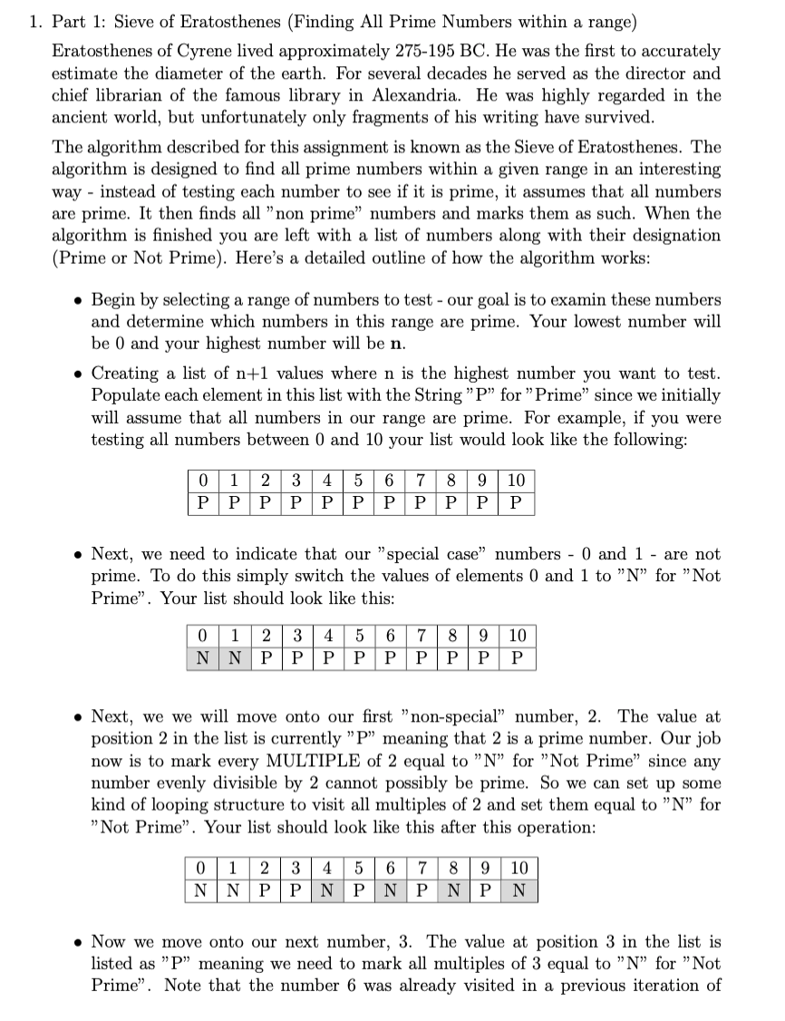 Solved 1. Part 1: Sieve of Eratosthenes (Finding All Prime | Chegg.com