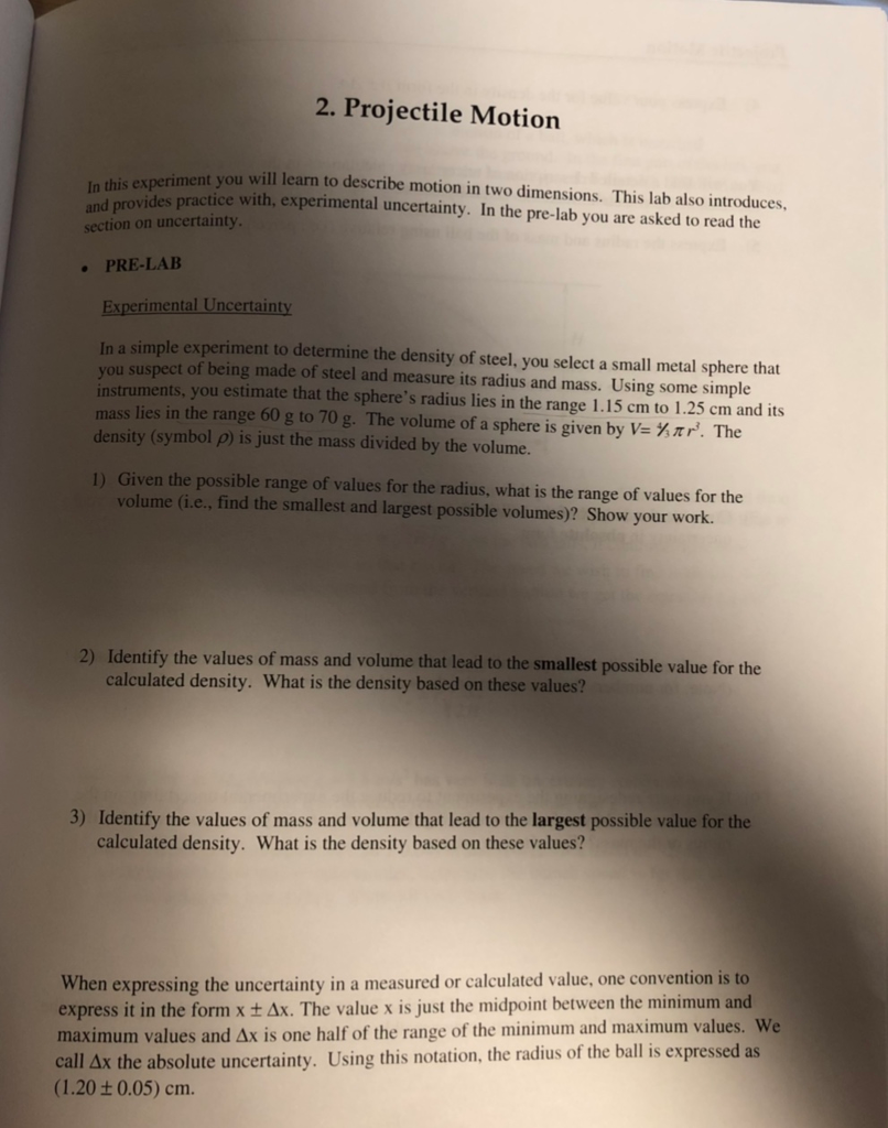 Solved 2. Projectile Motion ment you will learn to describe | Chegg.com
