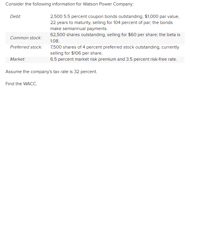 Solved Consider the following information for Watson Power | Chegg.com