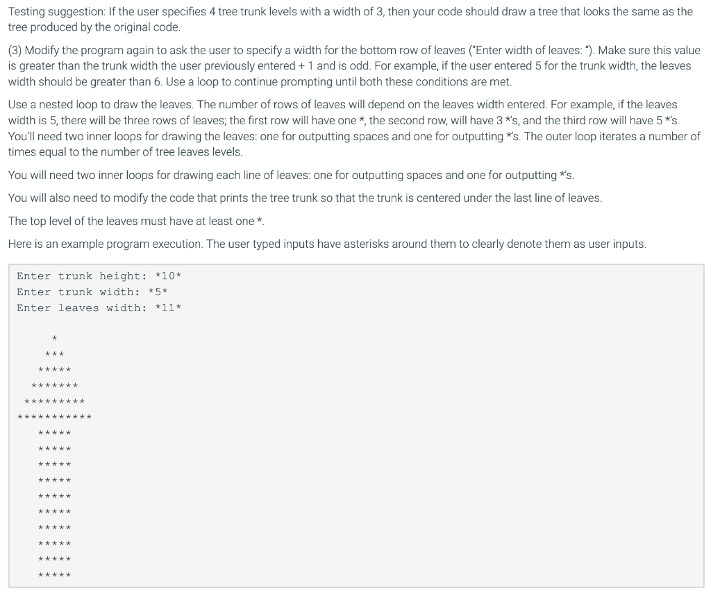 Solved The following program draws a simple tree with leaves | Chegg.com