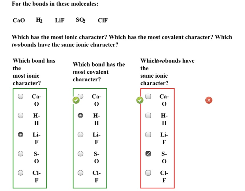 Solved For the bonds in these molecules: CaO + LiF SO CIF | Chegg.com