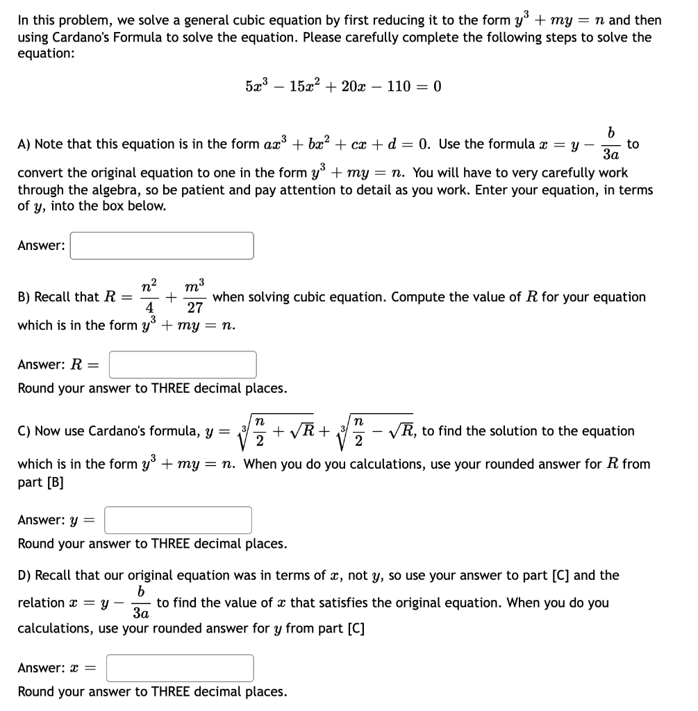 Solved In this problem, we solve a general cubic equation by | Chegg.com