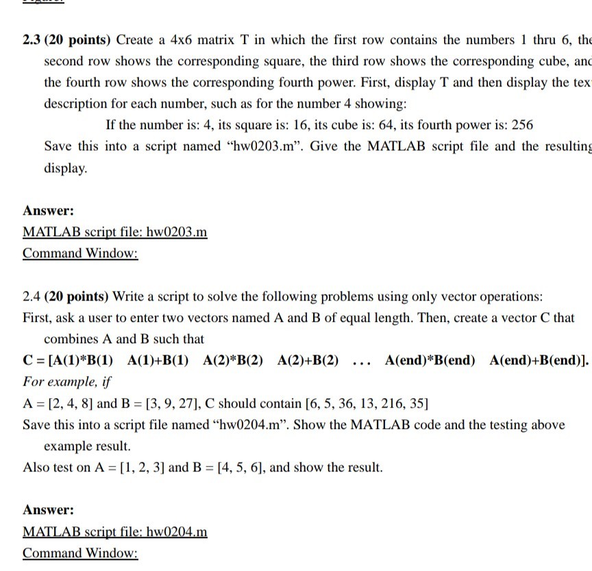 Solved 2.3 (20 points) Create a 4x6 matrix T in which the | Chegg.com