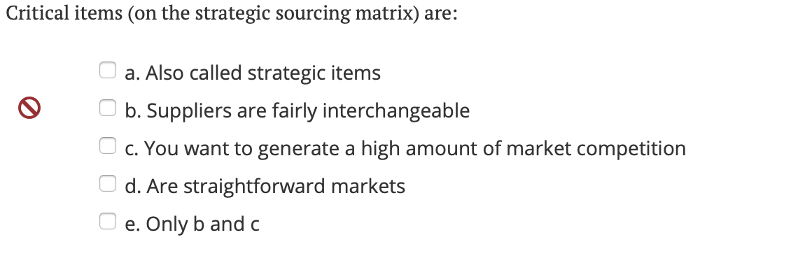 Solved The strategic sourcing matrix: a. Is used to segment | Chegg.com
