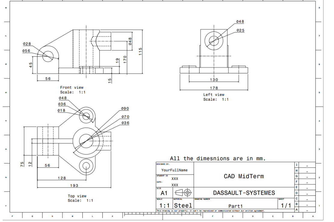 Solved Attached is a 3-view (3rd angle projection) ﻿drawing | Chegg.com