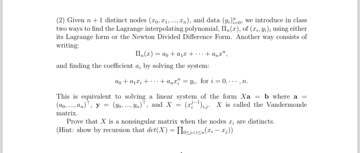 (2) ﻿Given n+1 ﻿distinct nodes (x0,x1,dots,xn), ﻿and | Chegg.com