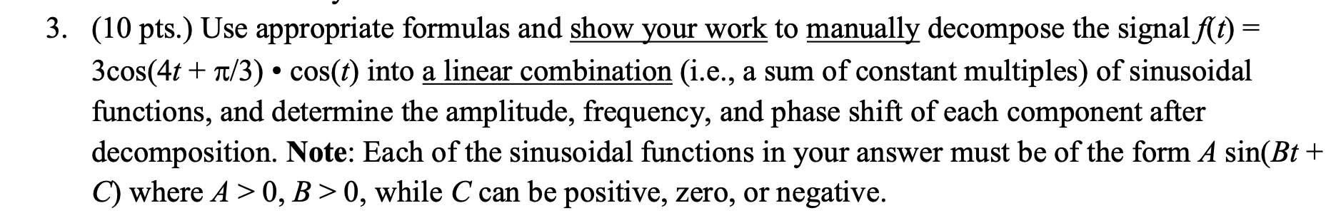 Solved 3. (10 pts.) Use appropriate formulas and show your | Chegg.com