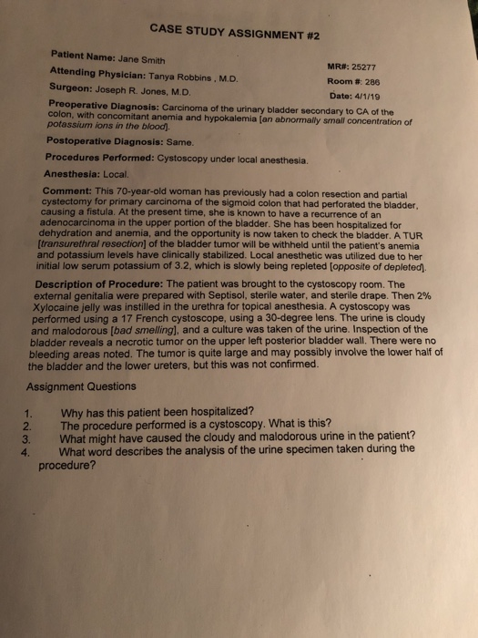 Solved CASE STUDY ASSIGNMENT #2 Patient Name: Jane Smith | Chegg.com