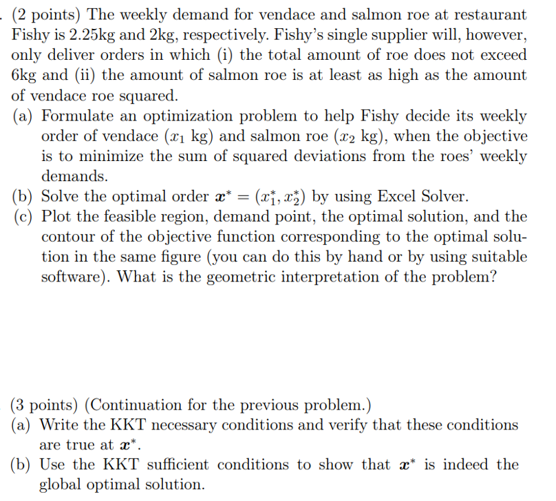 (2 points) The weekly demand for vendace and salmon | Chegg.com