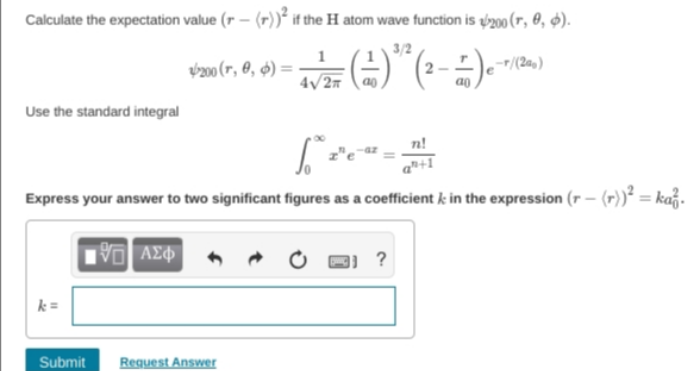 Calculate The Expectation Value R R 2 If The H Atom