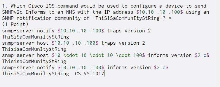 Solved 1. Which Cisco IOS command would be used to configure | Chegg.com
