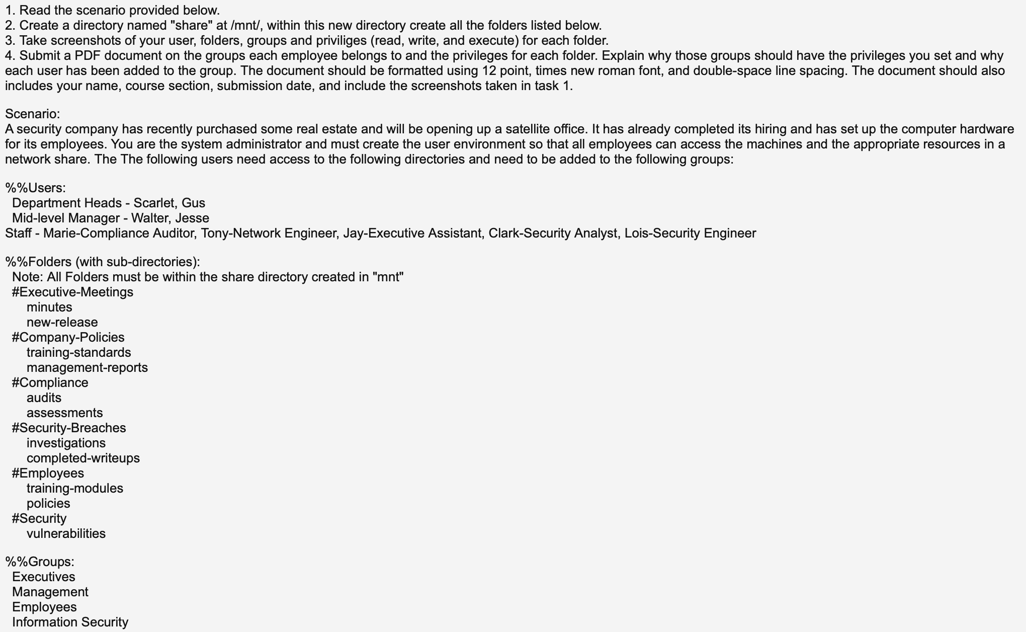 Solved 1. Read the scenario provided below. 2. Create a | Chegg.com Solved 1. Read the scenario provided below. 2. Create a | Chegg.com