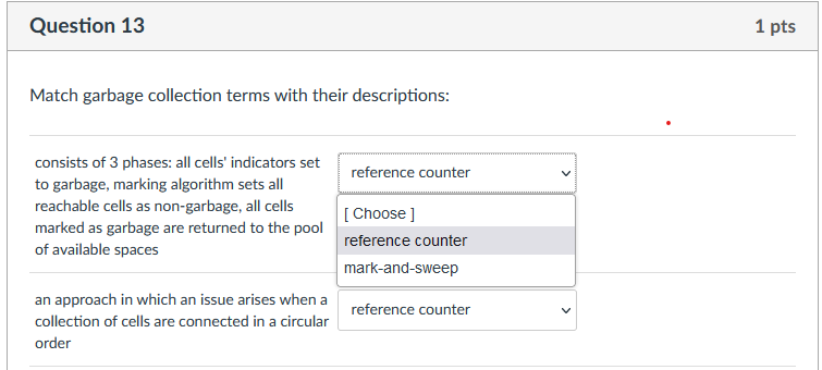 Solved Match garbage collection terms with their | Chegg.com