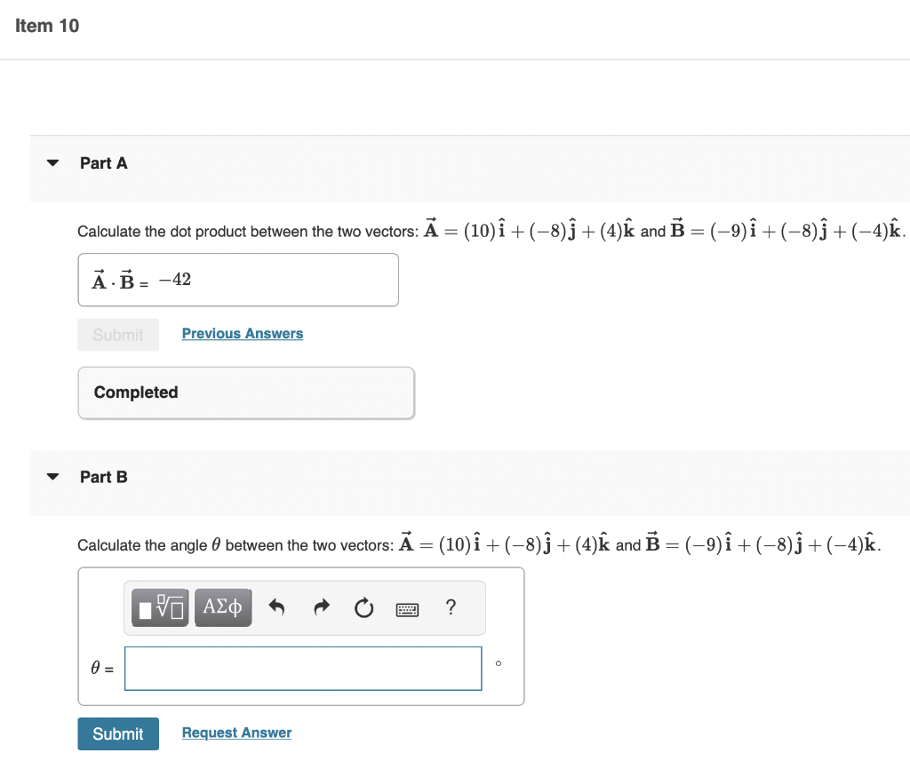 Solved Calculate the dot product between the two vectors: | Chegg.com