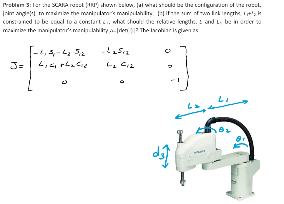 Problem 3: For the SCARA robot (RRP) shown below, (a) | Chegg.com