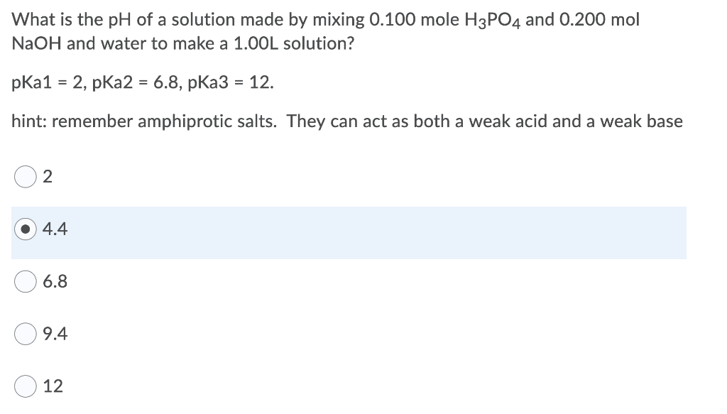 Solved What is the pH of a solution made by mixing 0.100 | Chegg.com
