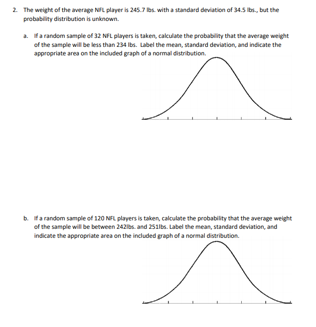 Solved 2. The weight of the average NFL player is 245.7 lbs. | Chegg.com