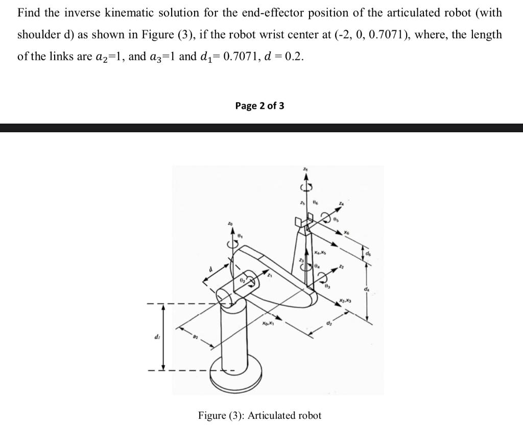 Solved Find The Inverse Kinematic Solution For The